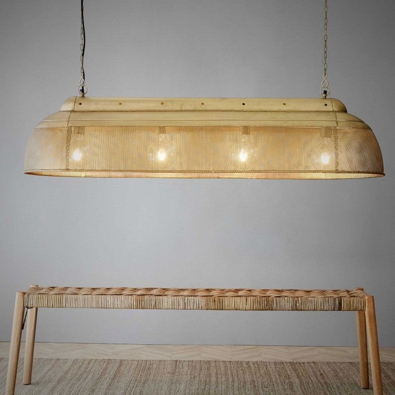 Riva Perforated Iron Elongated Pendant Light, Large, Antique Brass ...